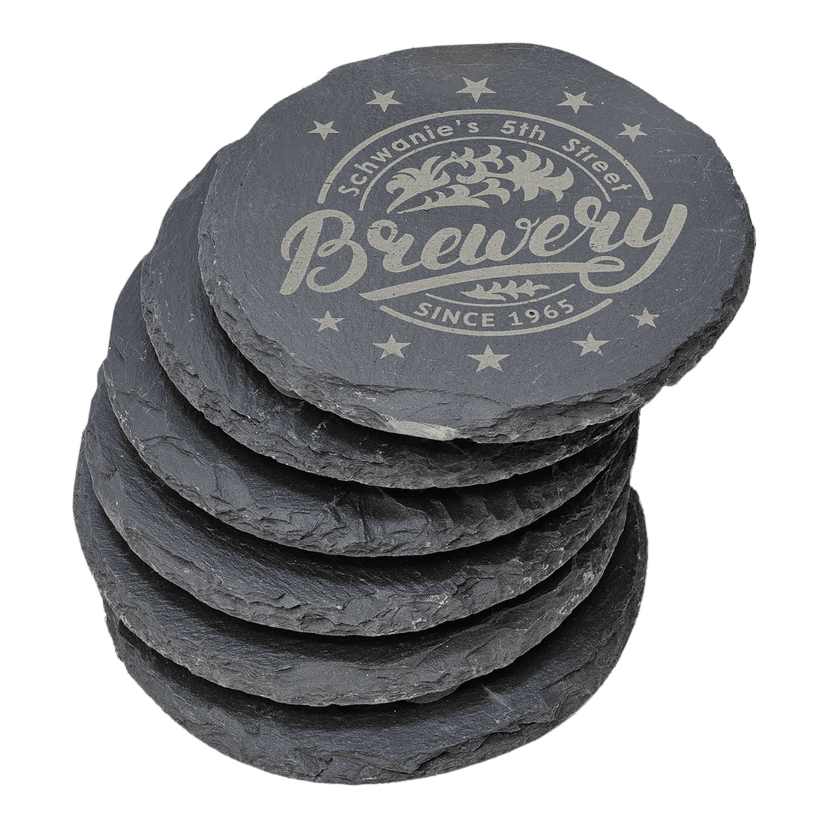 Your Logo on 4” Round Slate Coaster 6 Piece Set – Crafted Merch